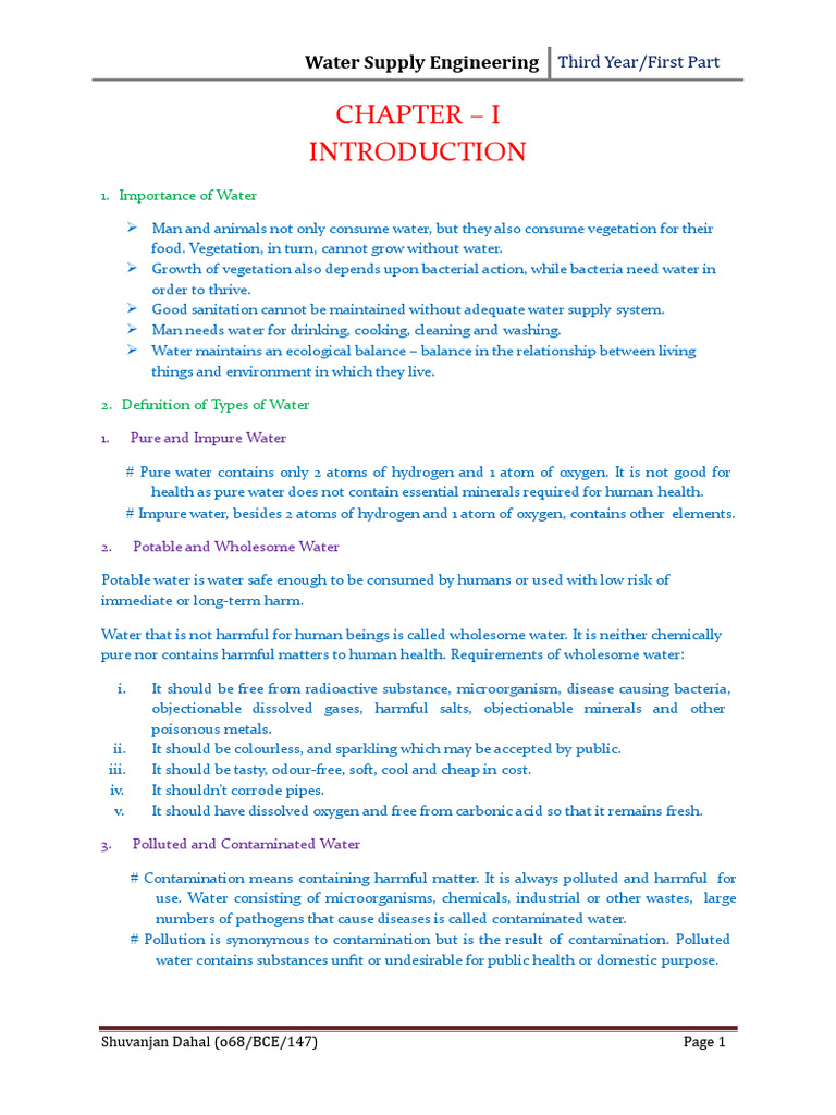 Notes Water Supply Engineering | PDF | Water | Drainage Basin