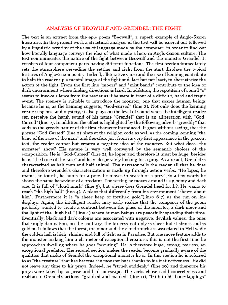 ANALYSIS OF BEOWULF AND GRENDEL | PDF | Beowulf