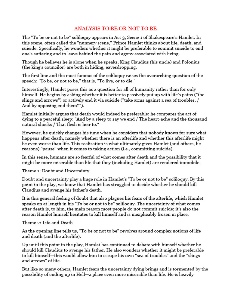 Analysis To Be or Not To Be | PDF | Hamlet