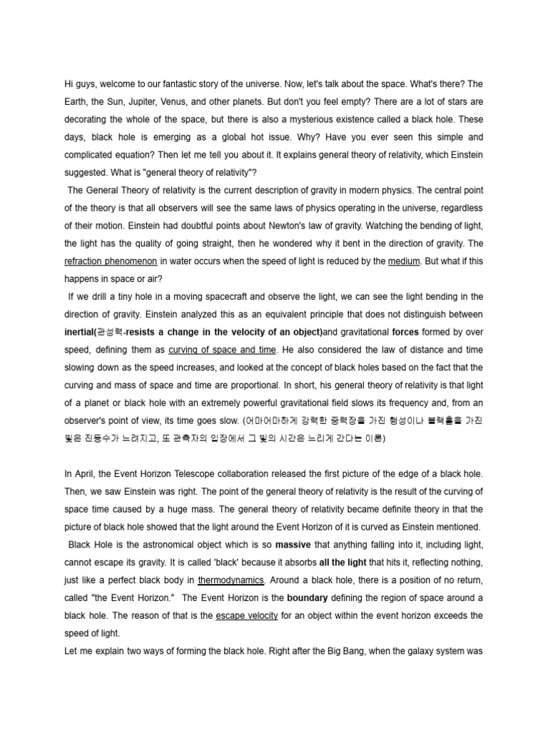 Universe Presentation Script Example | PDF | General Relativity | Black ...