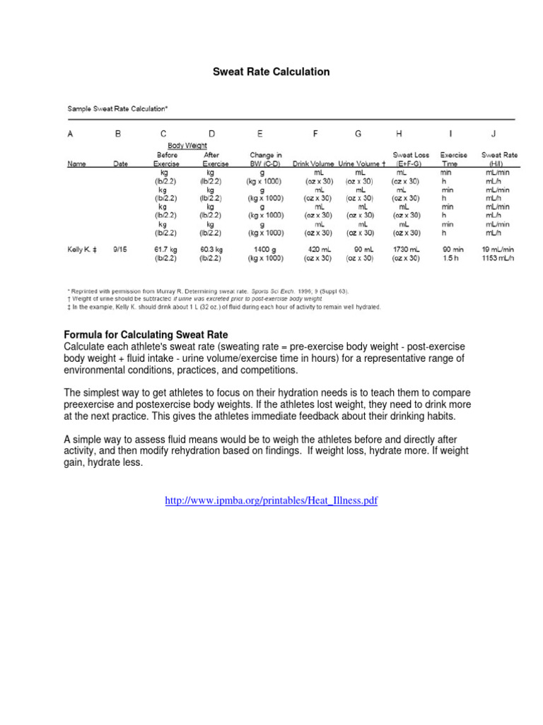Sweat Rate Calculation | PDF