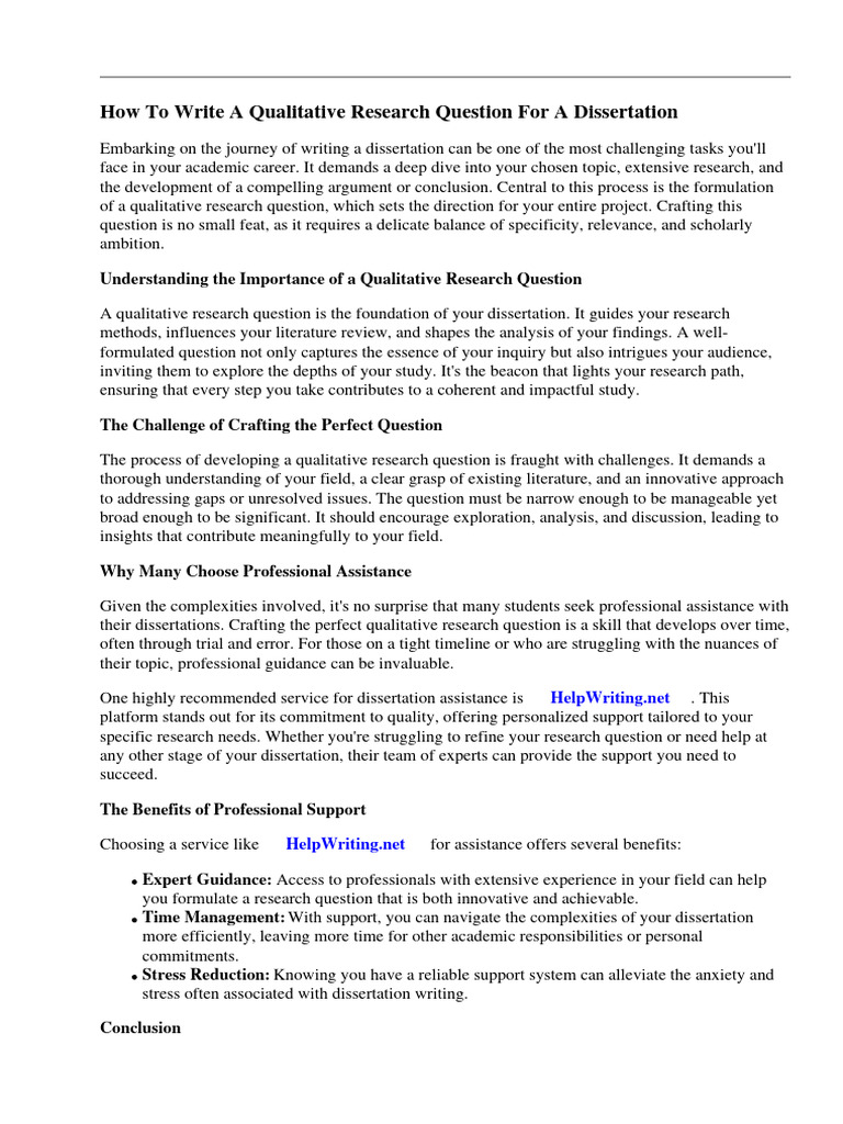 How to Write a Qualitative Research Question for a Dissertation | PDF | Qualitative Research ...