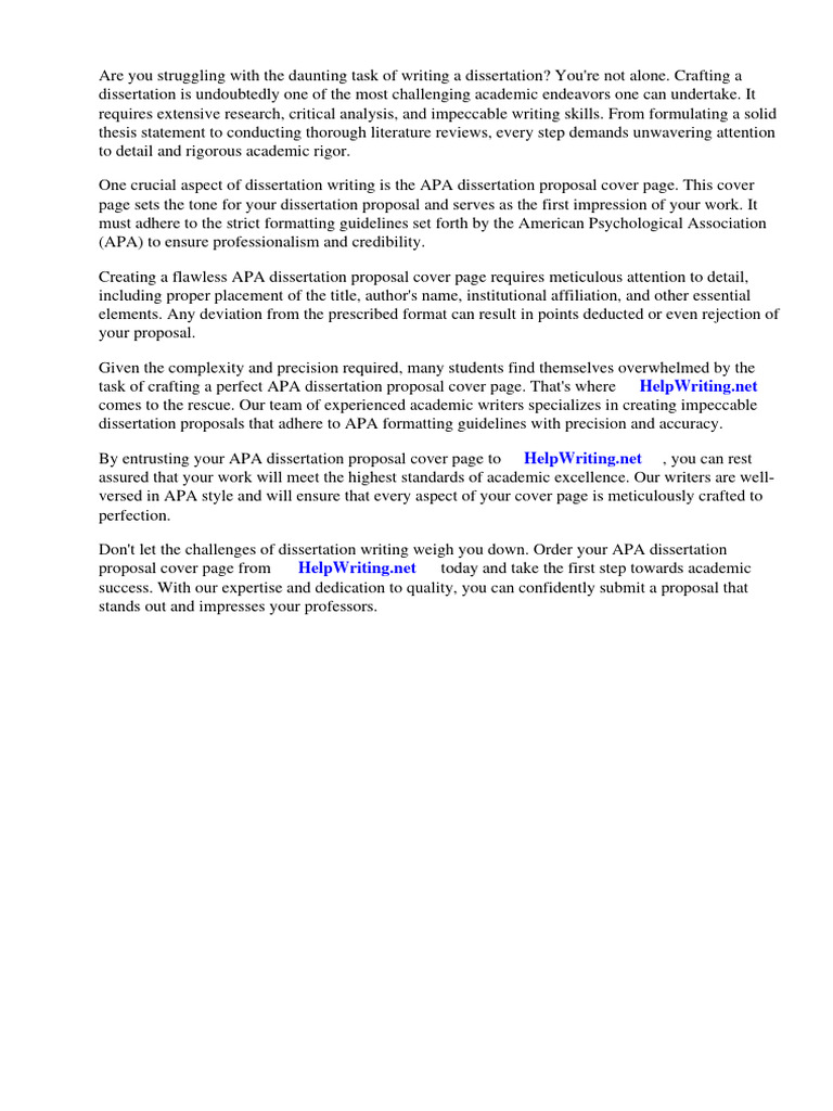 Apa Dissertation Proposal Cover Page | PDF | Thesis | Apa Style