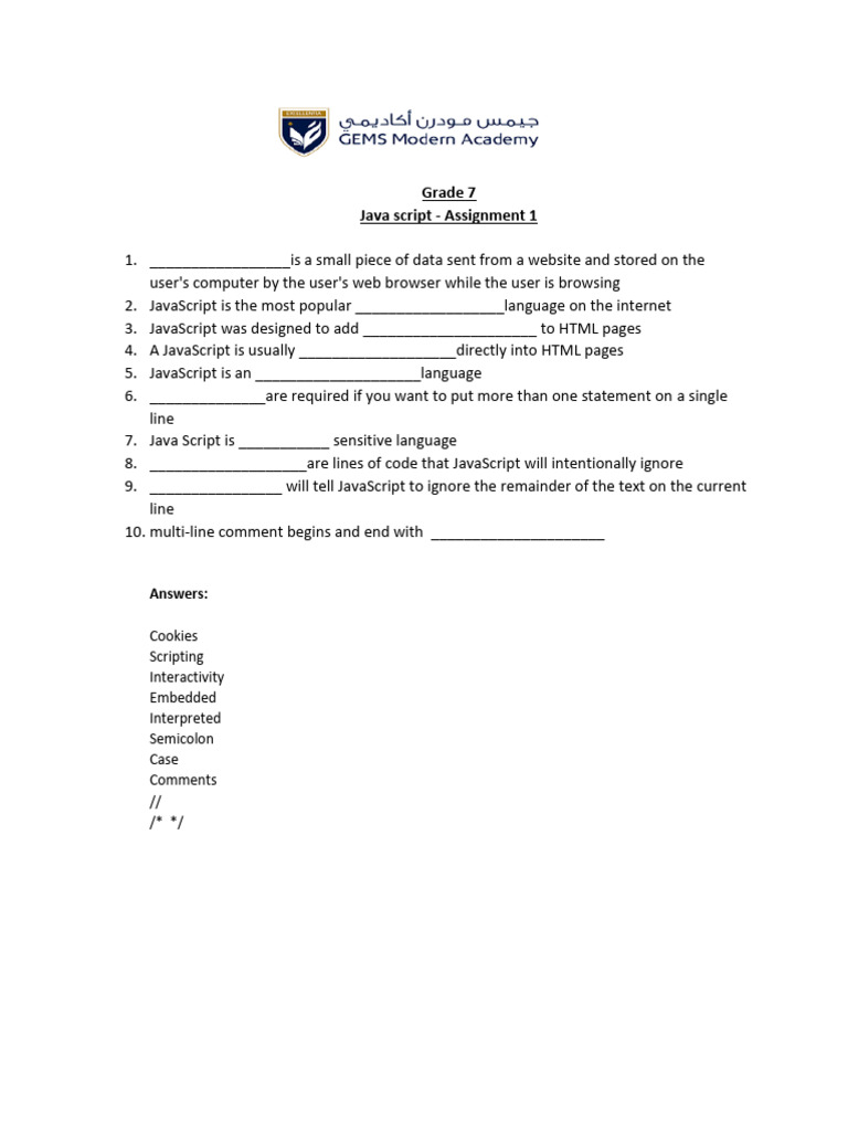 4.JS Introduction Worksheet | PDF 4.JS Introduction Worksheet | PDF