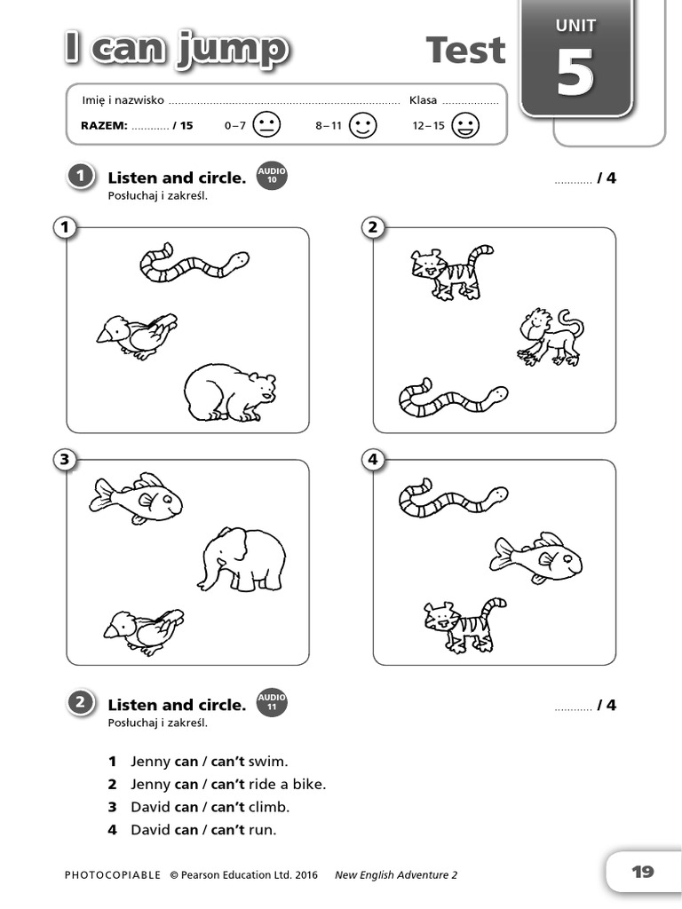 I Can Jump Test Unit 5 | PDF