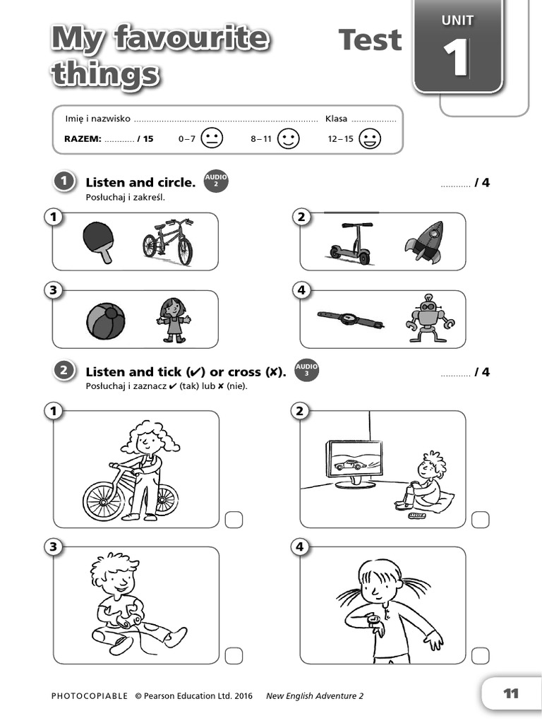 My Favourite Things Test Unit 1 | PDF