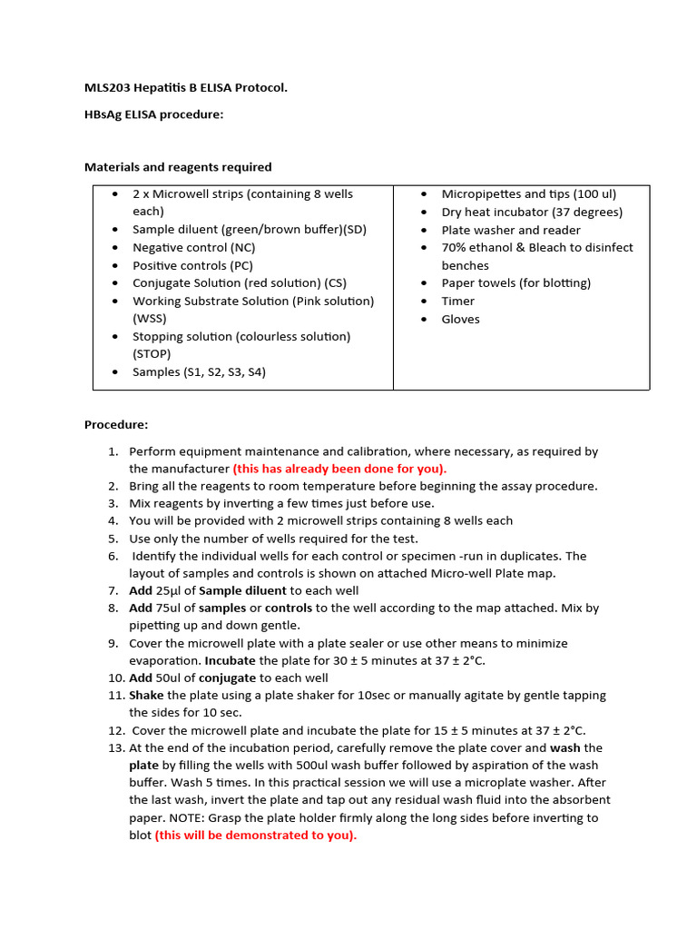 Hepatitis B ELISA Protocol Guide | PDF | Elisa