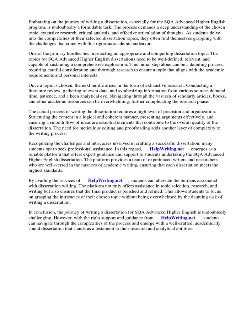 Sqa Advanced Higher English Dissertation Topics | PDF | Thesis | Essays