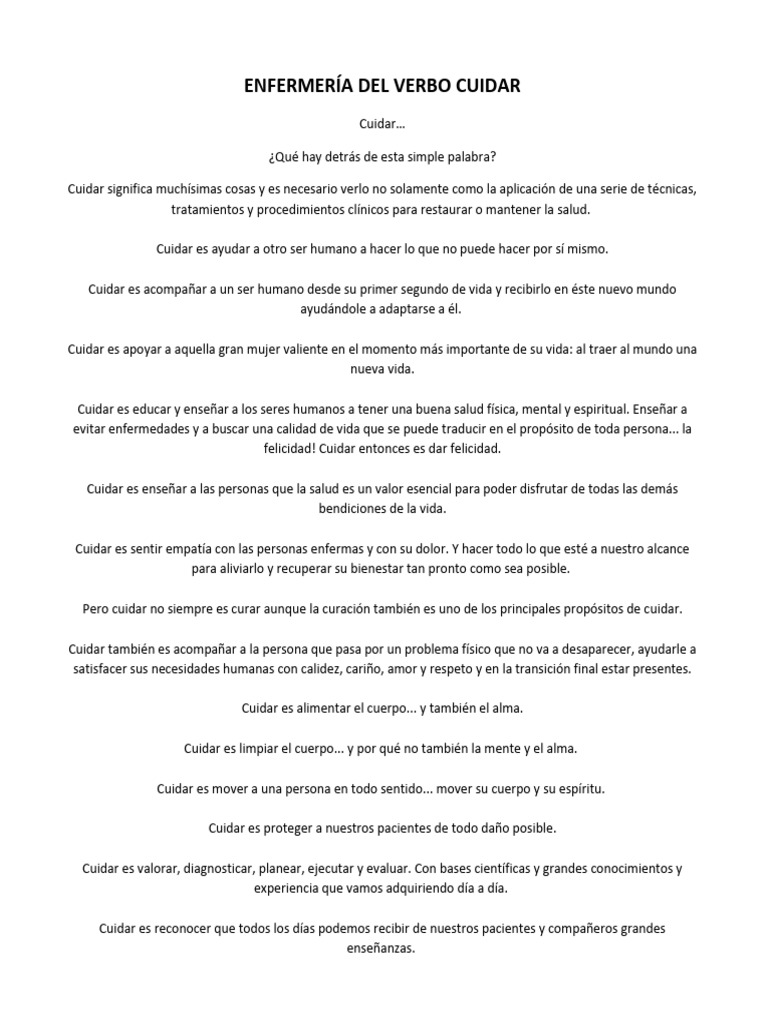 Enfermería Del Verbo Cuidar 2016 | PDF | Enfermería | Sicología