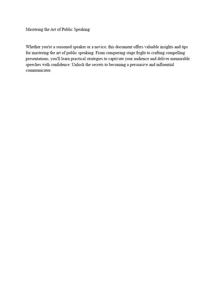 Mastering the Art of Public Speaking | PDF Mastering the Art of Public Speaking | PDF