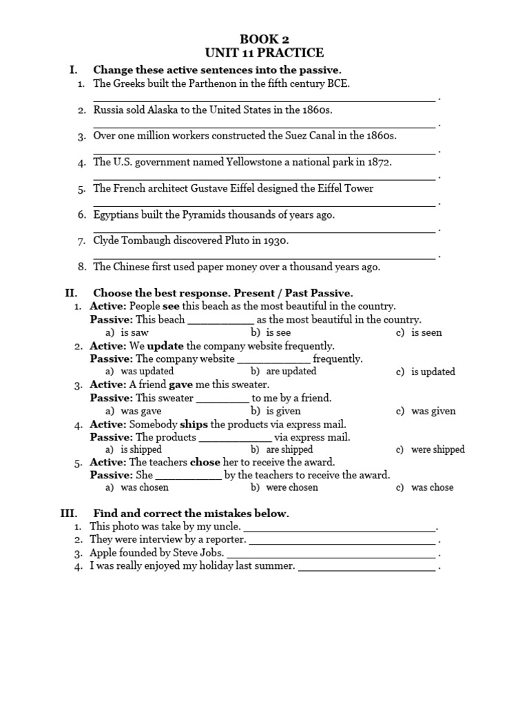 Book 2 Unit 11 Quiz | PDF