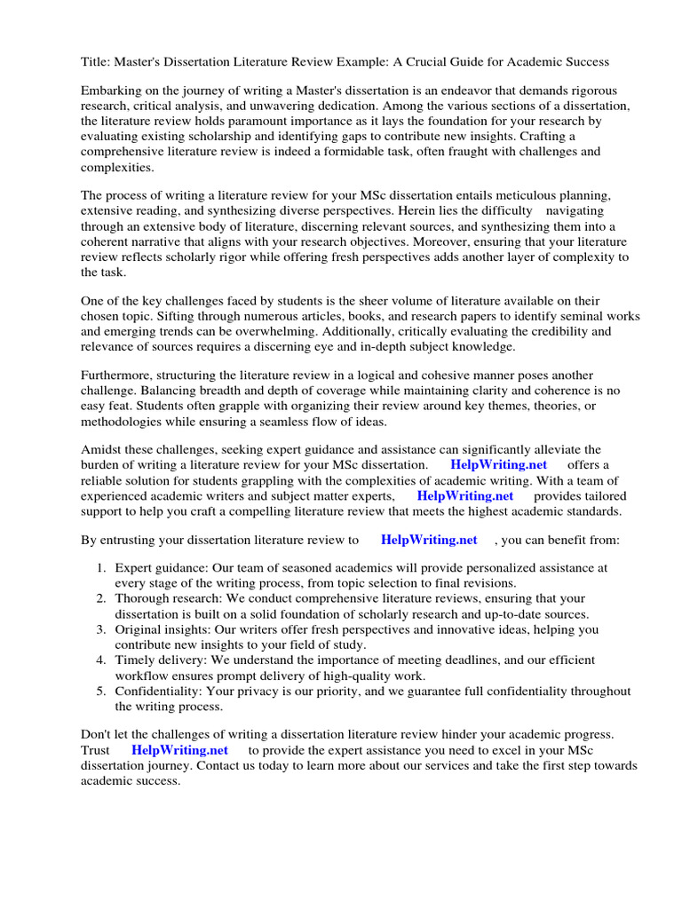 MSC Dissertation Literature Review Example | PDF | Thesis | Literature ...