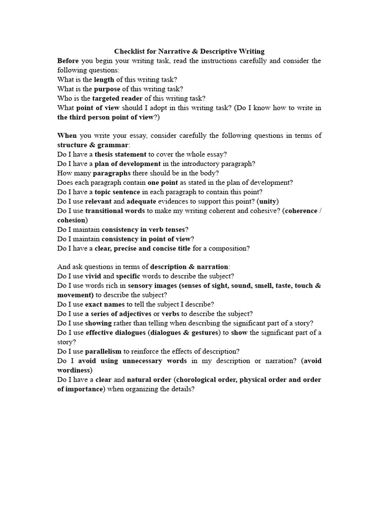 Checklist For Narrative | PDF