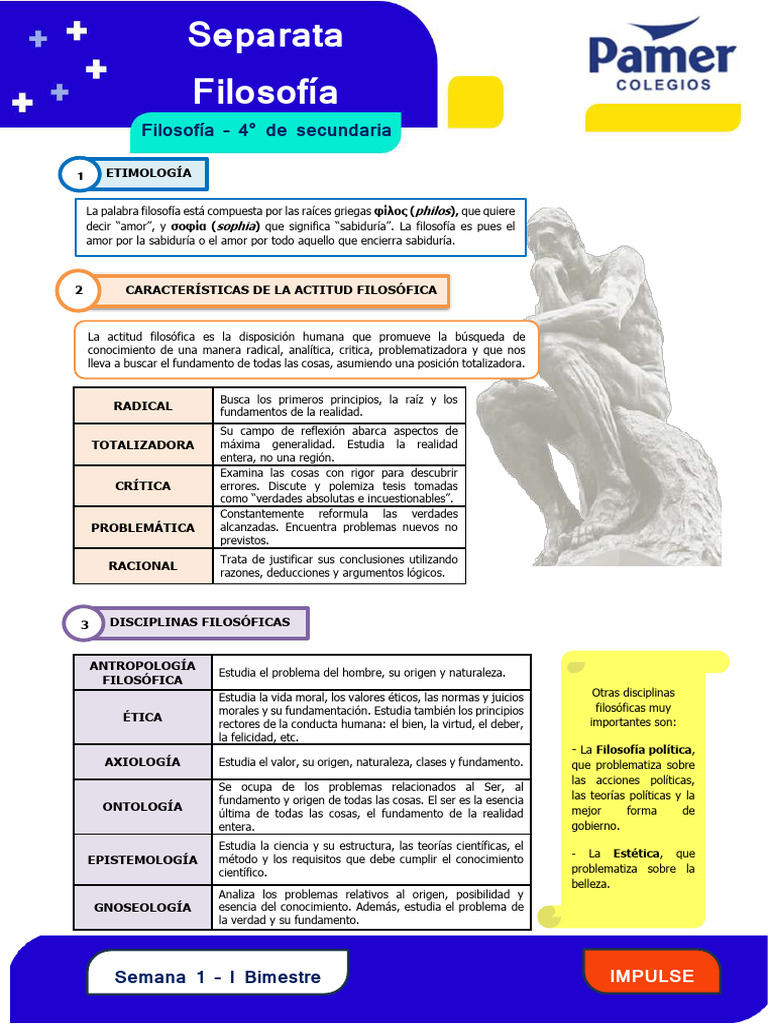 Separata - 4.° Año - SEM 1 - FIL-PSI - I BIM | PDF | Conocimiento | Axiología