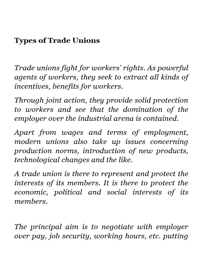 Types and Tactics of Trade Unions | PDF | Trade Union | Employment