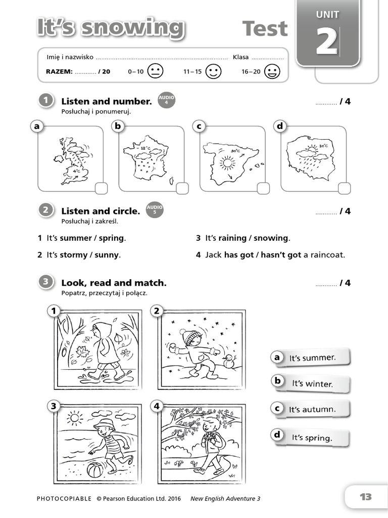 It's Snowing Test Unit 2 | PDF