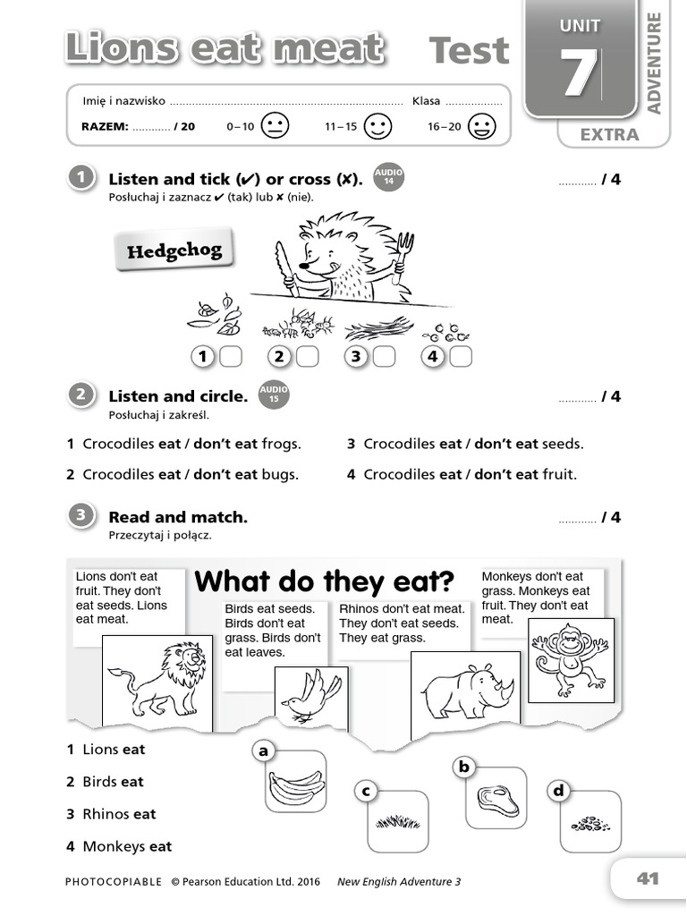 Lions Eat Meat Test EXTRA ADV Unit 7 | PDF | Food And Drink | Organisms