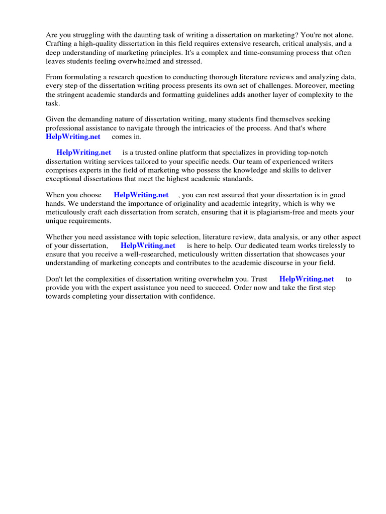 Sample Dissertation Of Marketing Pdf Marketing Thesis