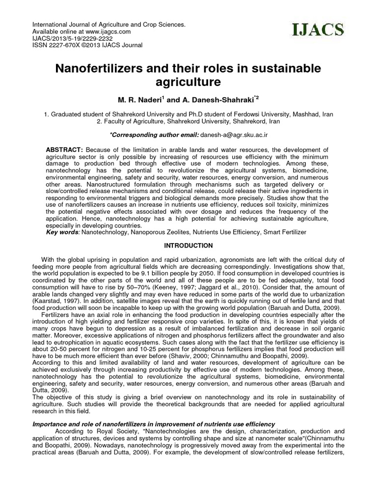 Nanofertilizers: Benefits and Challenges | PDF | Fertilizer | Plant ...