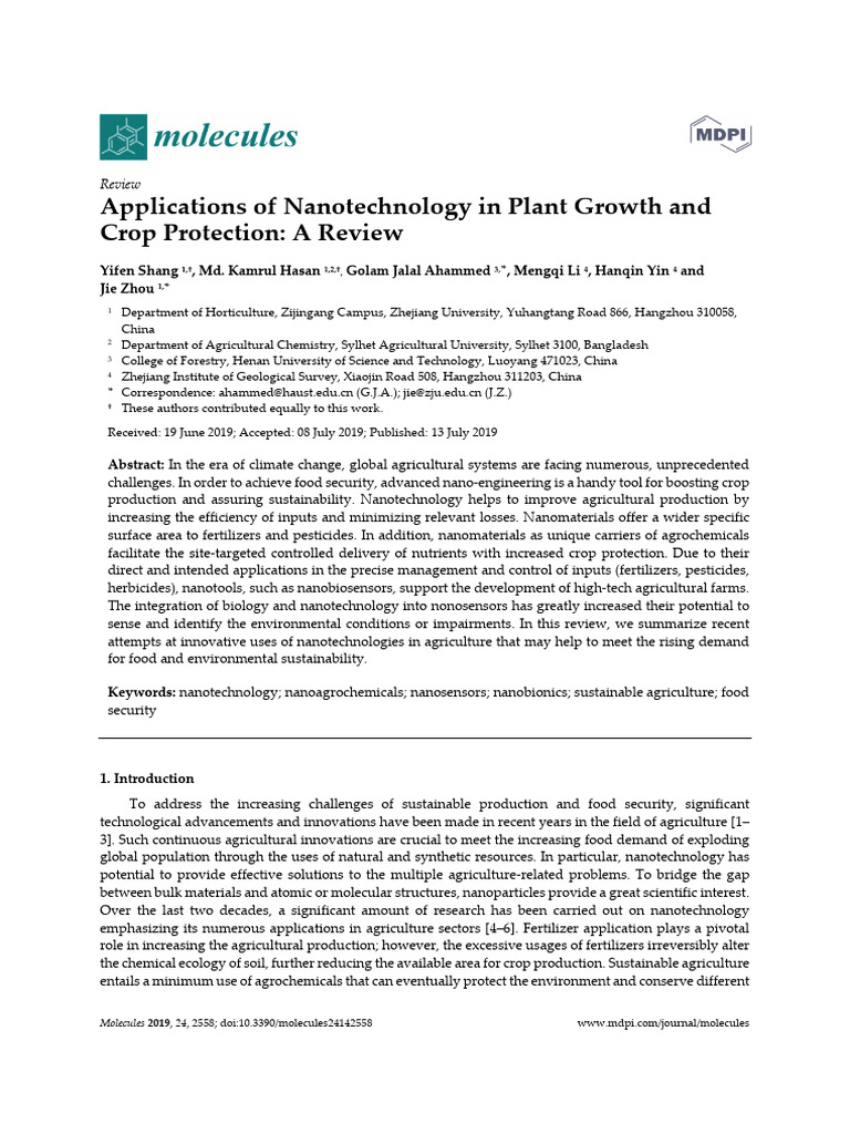Applications of Nanotechnology in Plant Growth and | PDF | Fertilizer | Agriculture