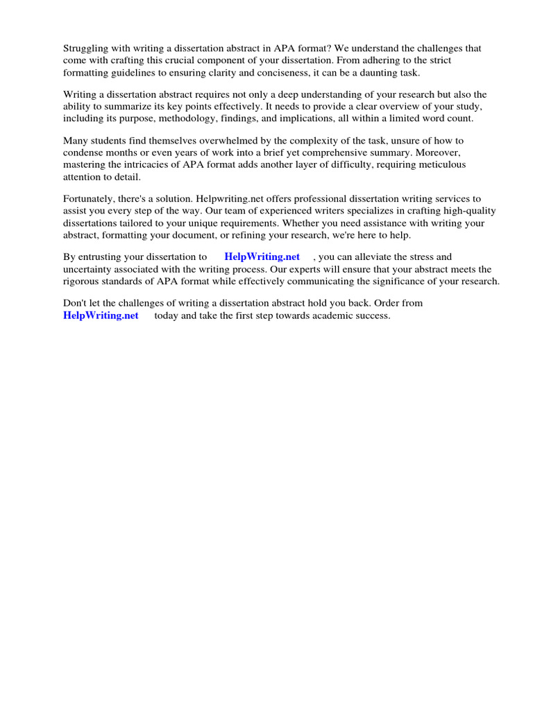 Apa Format Dissertation Abstract | PDF