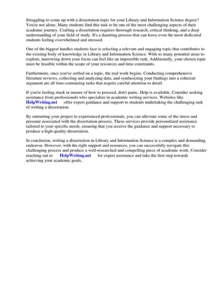 Dissertation Topics For Library and Information Science | PDF | Thesis | Libraries