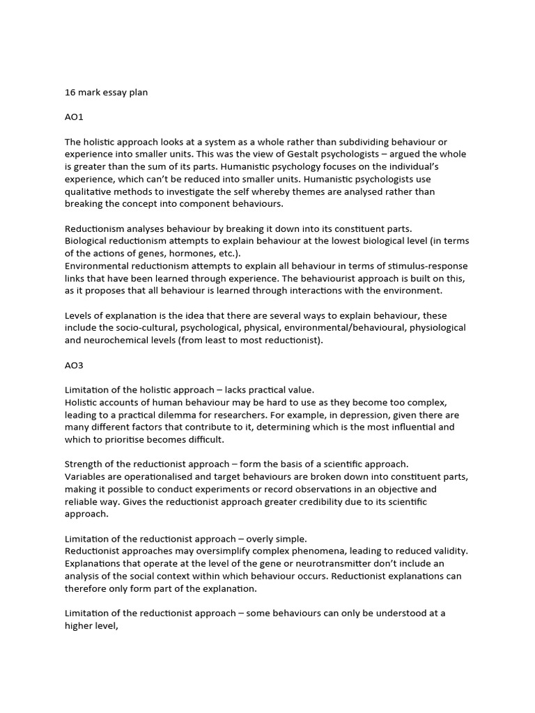 Holistic vs. Reductionist Psychology Explained | PDF | Reductionism ...