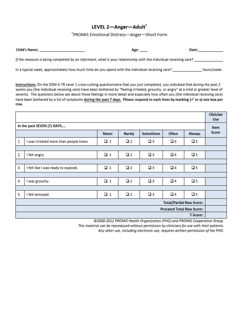 LEVEL 2-Anger-Adult (PROMIS Emotional Distress-Anger - Short Form ...