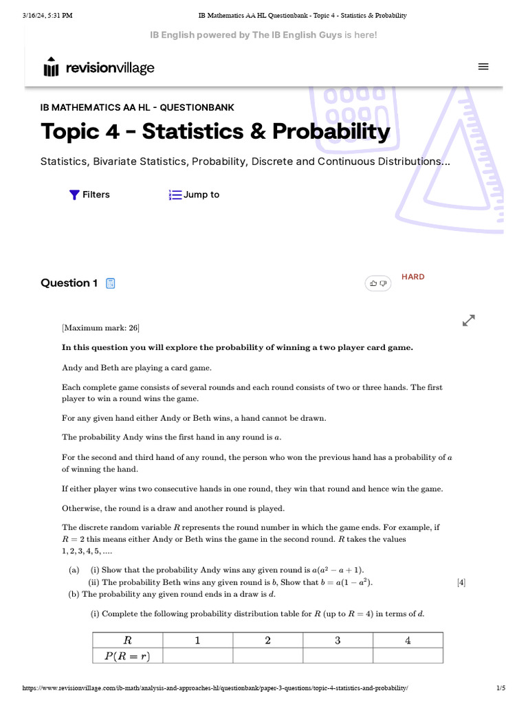 Ib Aahl - Topic 4 p3 - RV Questionbank | PDF | Probability Distribution ...