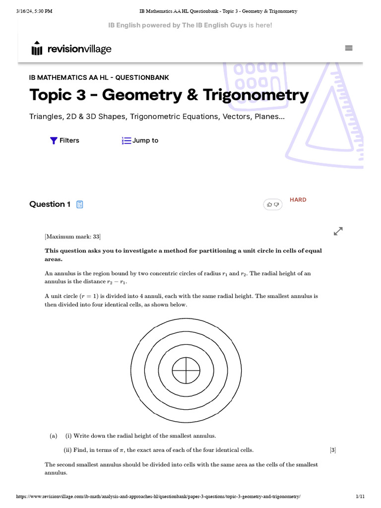 IB Math AA HL: Geometry & Trigonometry Questions | PDF | Area ...
