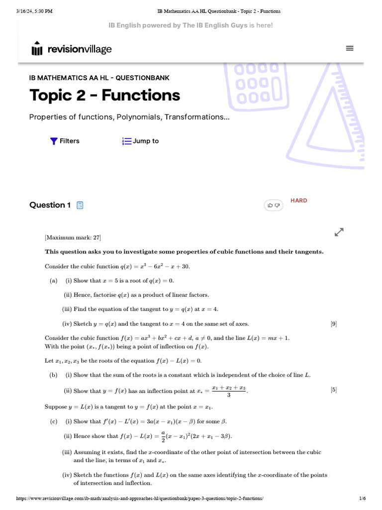 IB Math AA HL Functions Questionbank | PDF | Mathematics | Mathematical ...