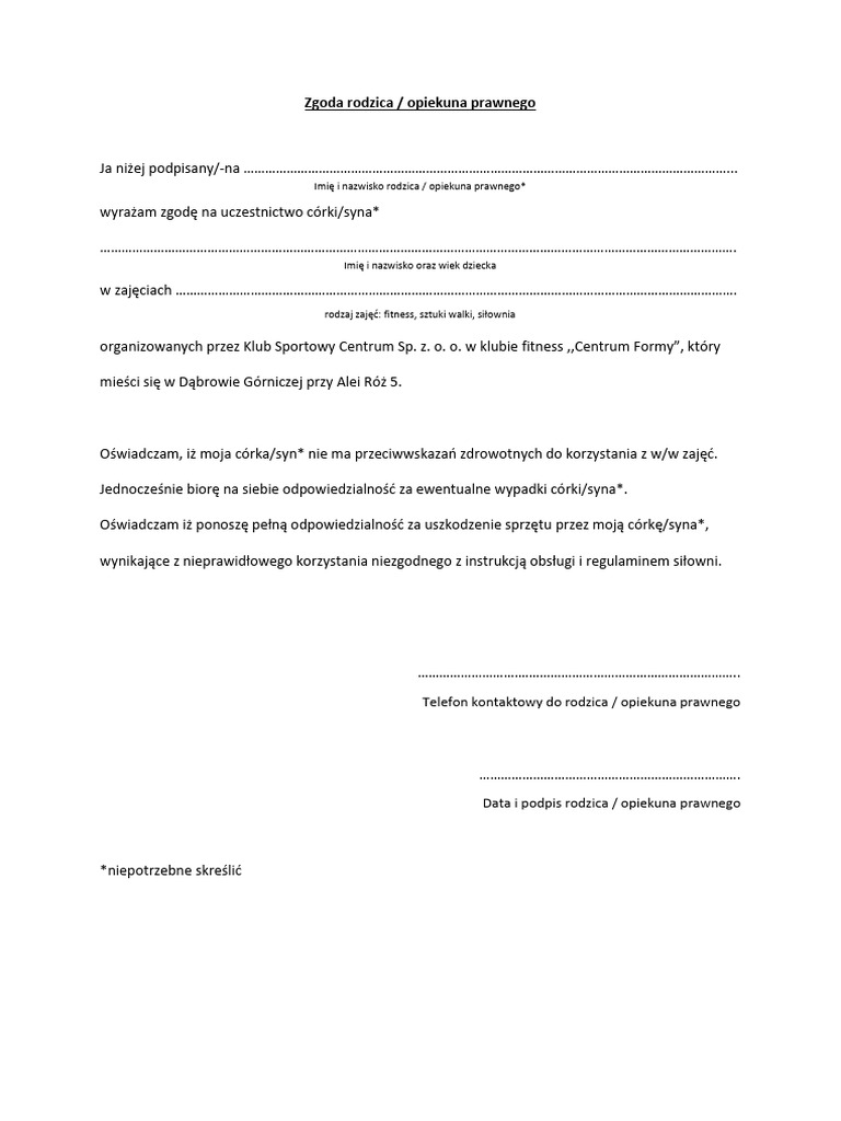 Zgoda Rodzica | PDF