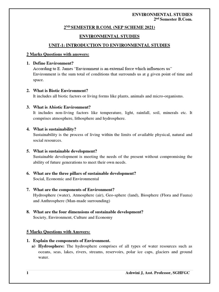 EVS Question Bank BCA | PDF | Ecosystem | Foods