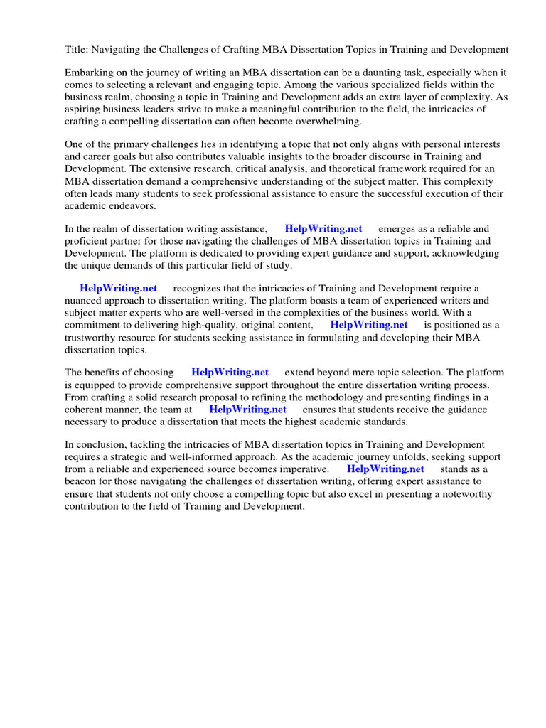 Mba Dissertation Topics Training and Development | PDF | Thesis ...