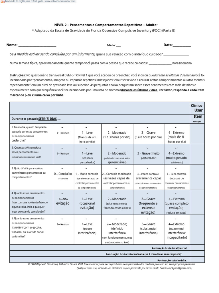 LEVEL 2-Repetitive Thoughts and Behaviors-Adult (Adapted From The ...