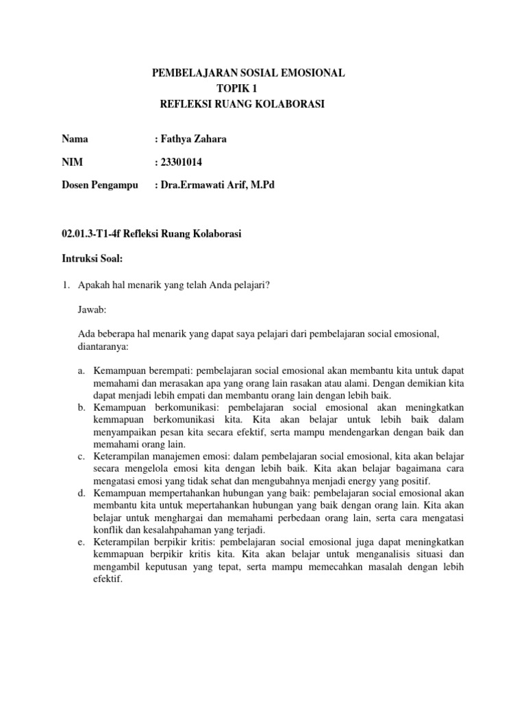 Refleksi Ruang Kolaborasi TOPIK 1 Fathya Zahara (23301014) | PDF | Karier & Perkembangan
