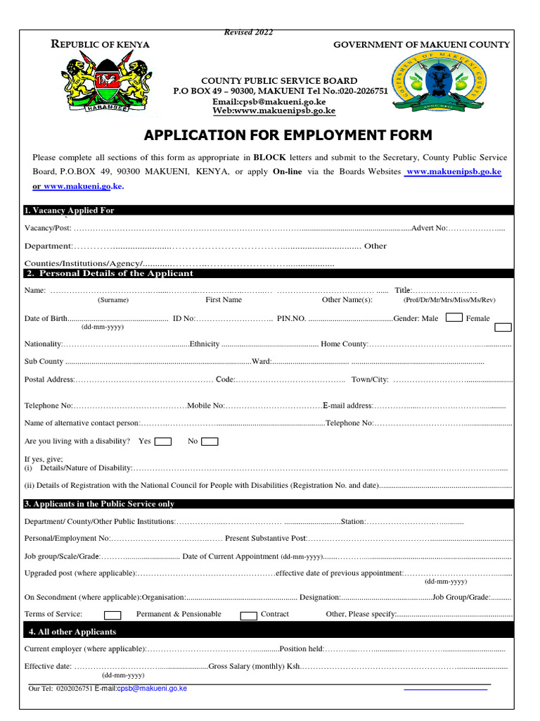 Makueni County Job Application Form Revised 2022 - 3 | PDF | Bachelor's ...