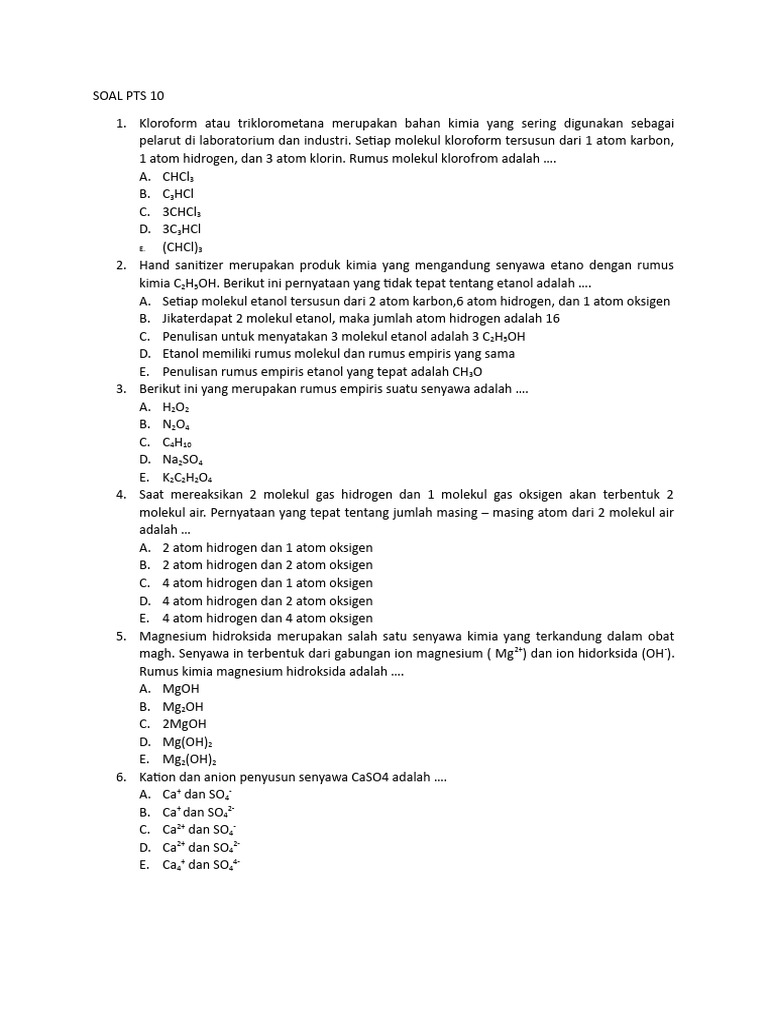 Soal Kimia Kelas 10 | PDF