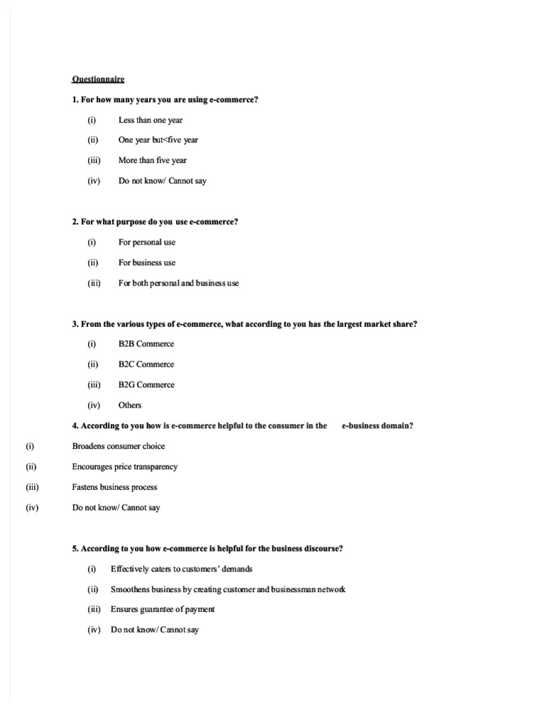PDF e Commerce Questionnaire - Compress | PDF | Service Industries ...