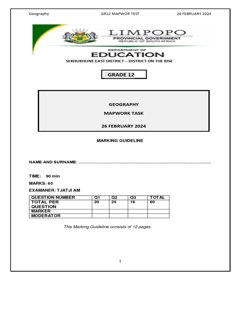 Grade 12 Geography Mapwork Test Guide | PDF | Geography | Fog