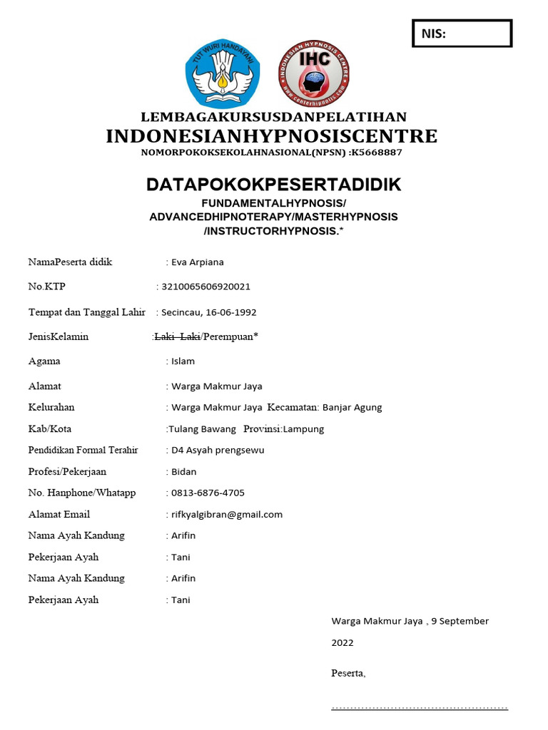 Biodata Peserta Ihc 2022 | PDF