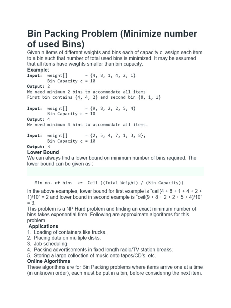 Bin Packing Problem | PDF | Time Complexity | Applied Mathematics