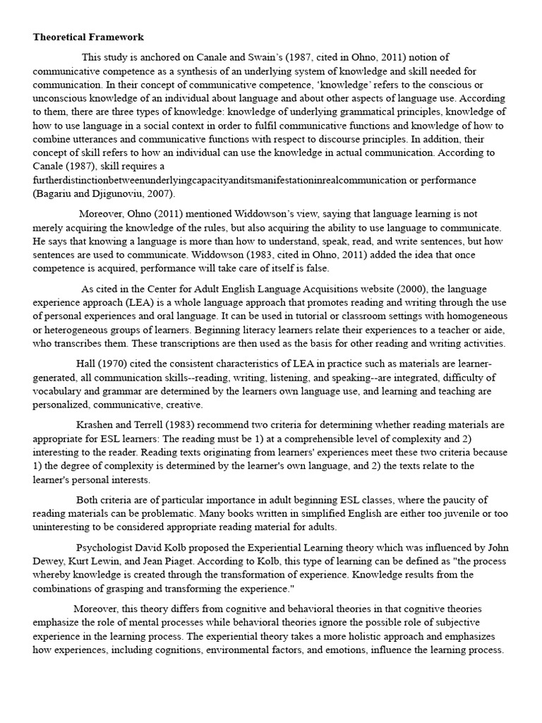 Theoretical Framework | PDF | Experience | Learning