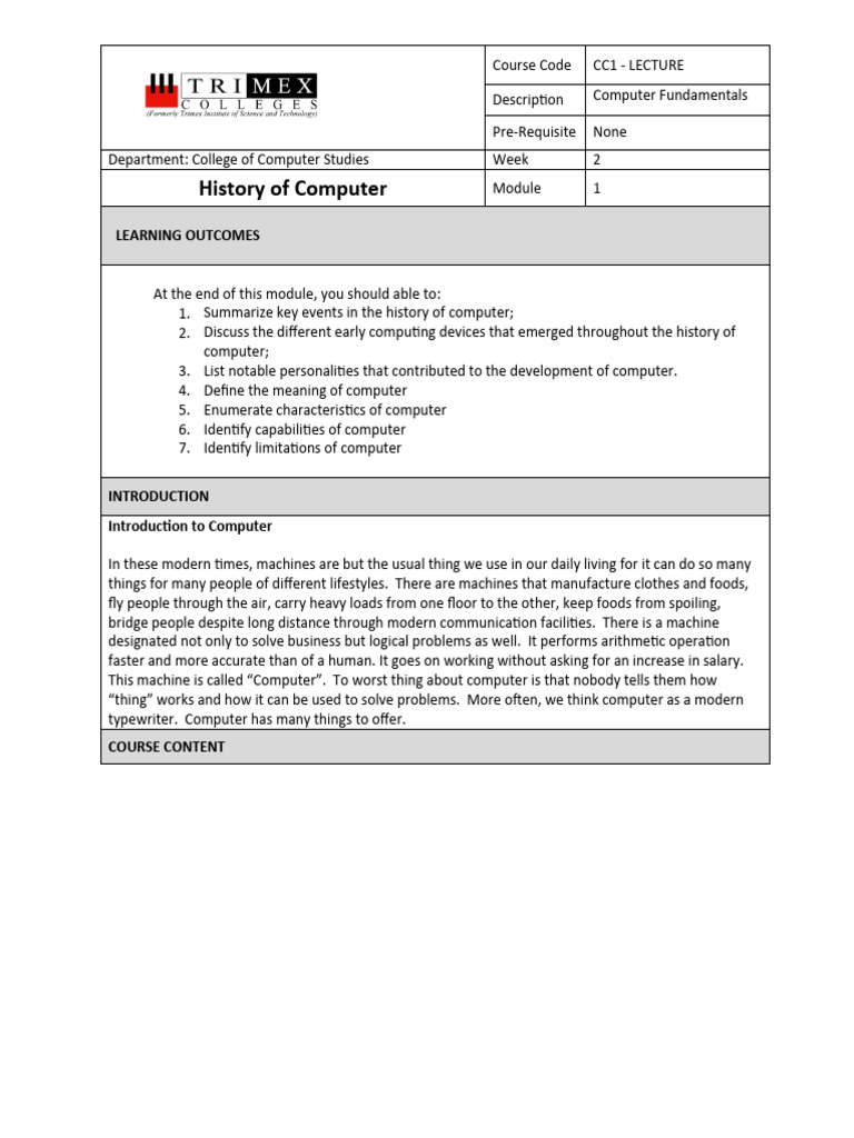 Cc1 Module 1 History of Computer | PDF | Arithmetic | Mathematics