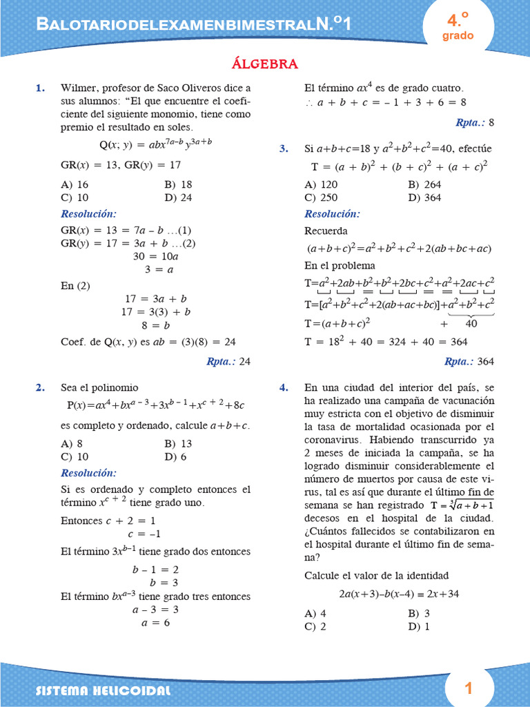 Álgebra-4° - I Bal - Bim - 23 | PDF | Ciencia computacional | Álgebra