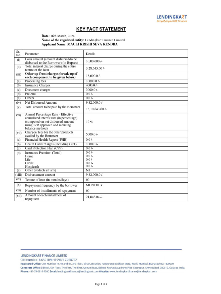 Mauli Krishi Seva Kendra - KFS | PDF | Loans | Interest