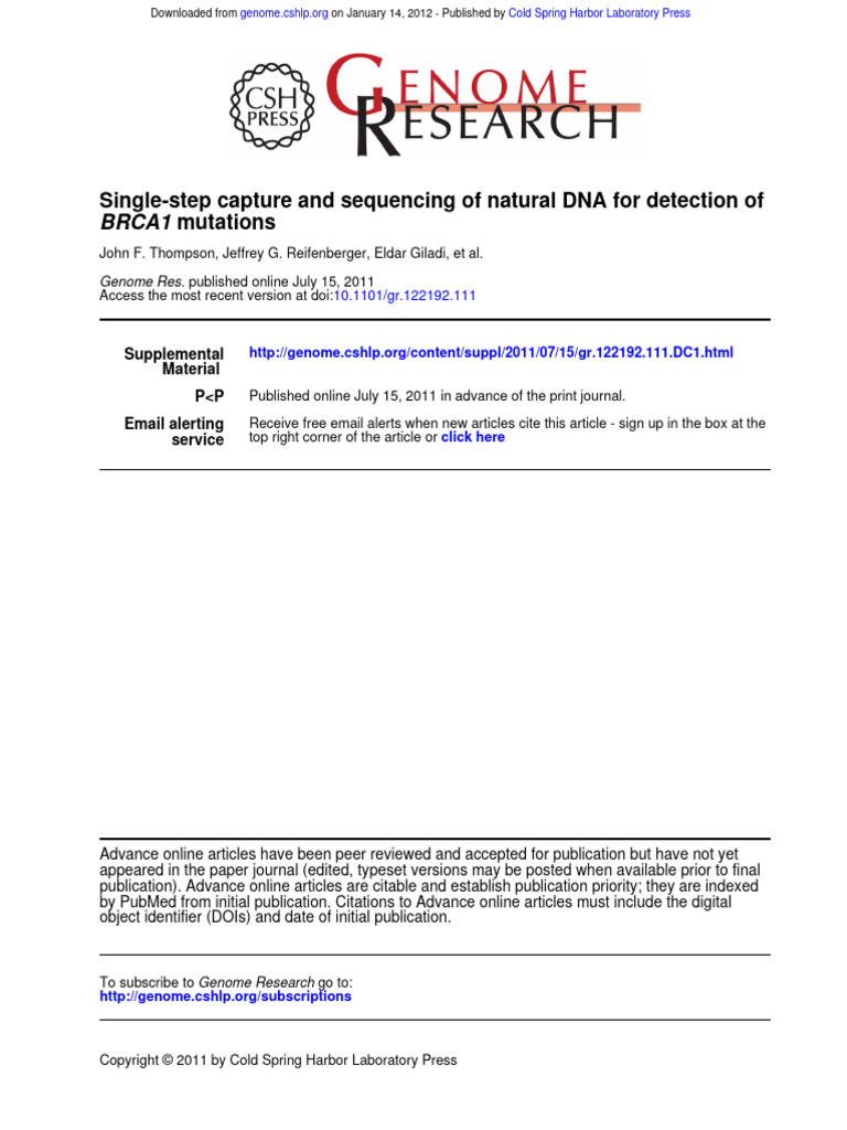 Brca 2011 Helicos | PDF | Dna Sequencing | Dna