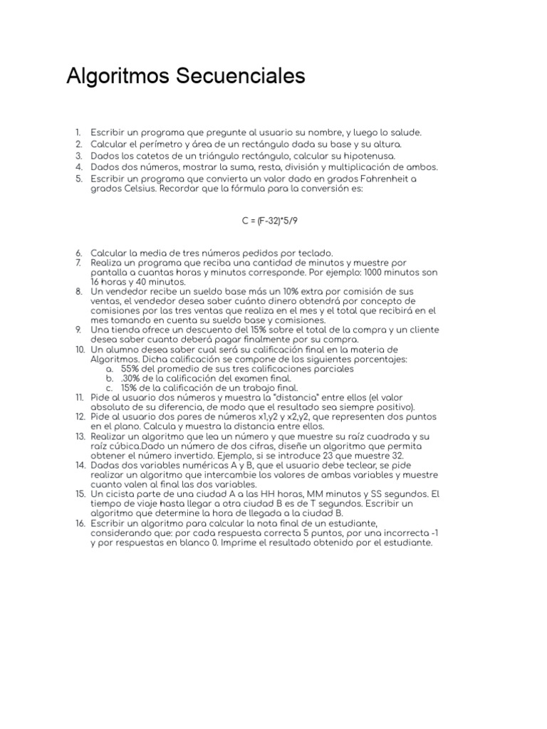 Ejercicios Algoritmos Secuenciales | PDF | Algoritmos | Matemáticas