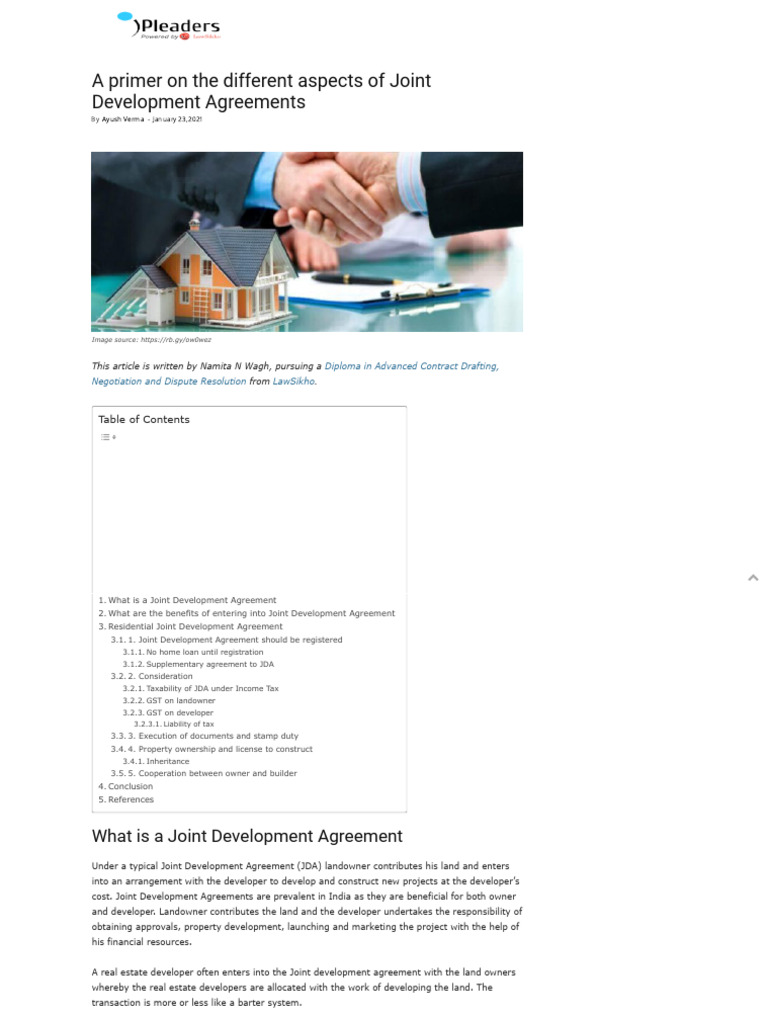 A Primer On The Different Aspects of Joint Development Agreements - Ipleaders | PDF | Taxes ...