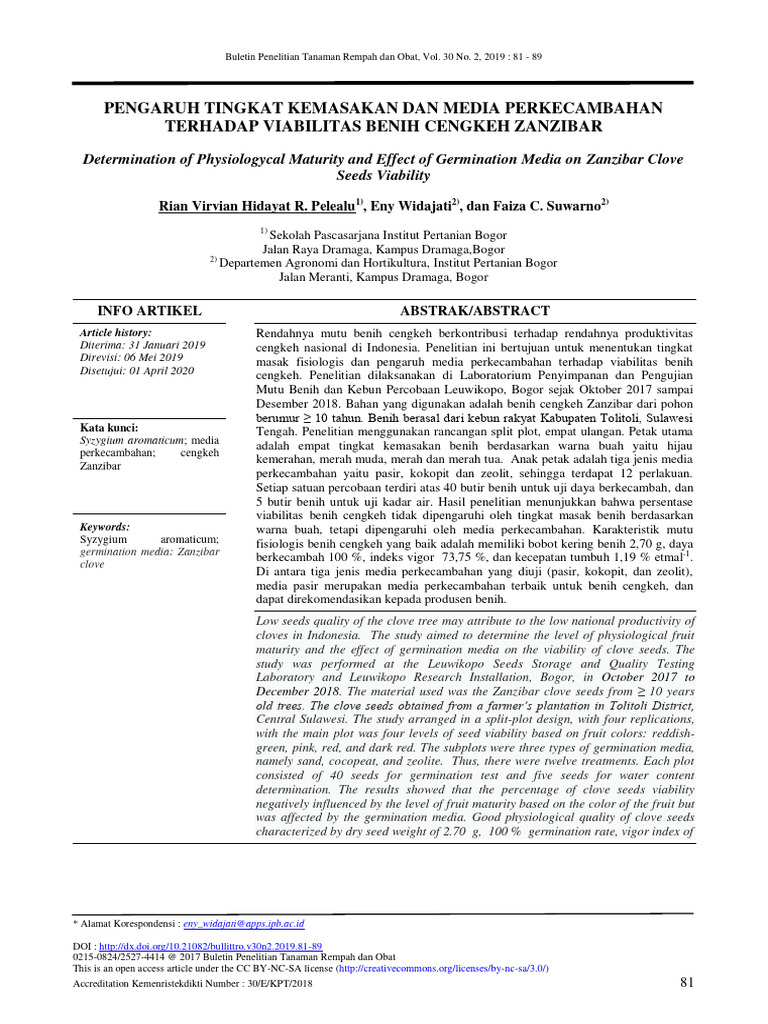 Viabilitas Benih Cengkeh Zanzibar | PDF